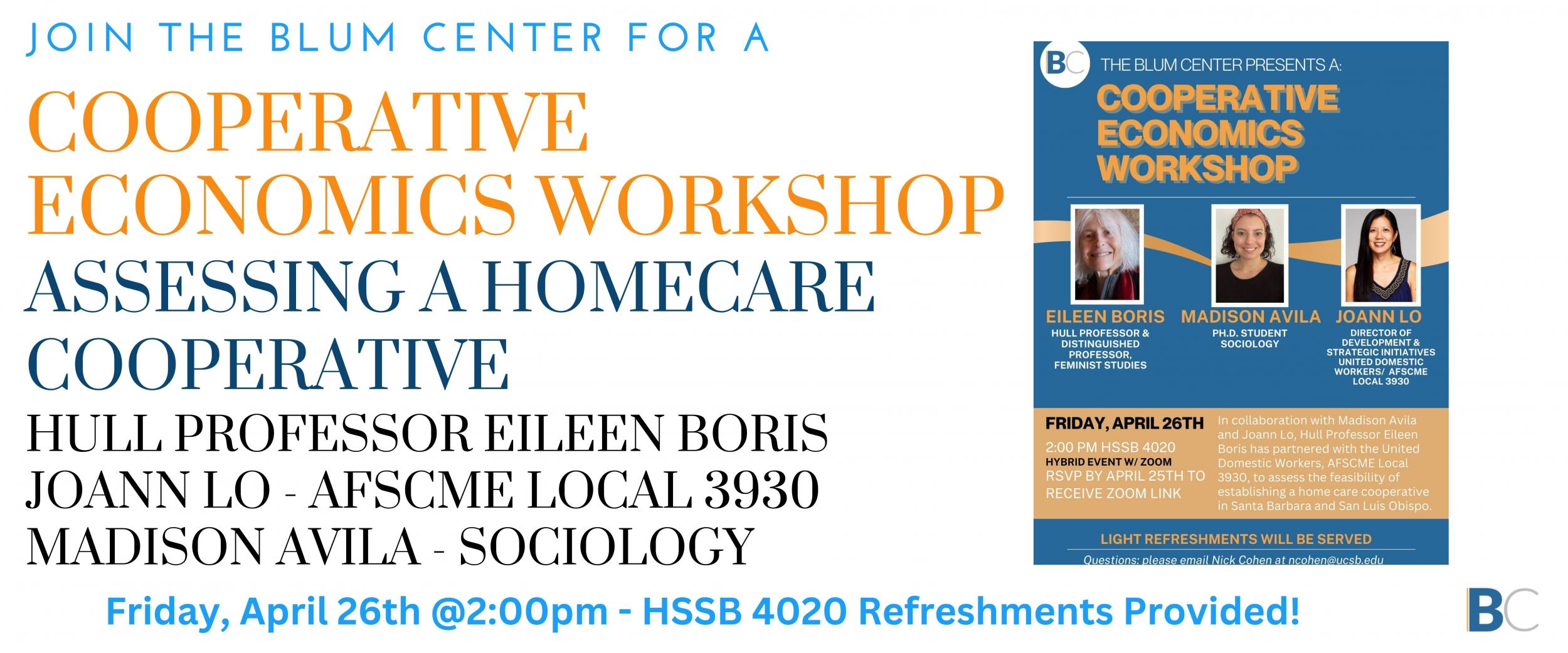 April 26th - Cooperative Economics Workshop | UCSB Blum Center - UC Santa Barbara